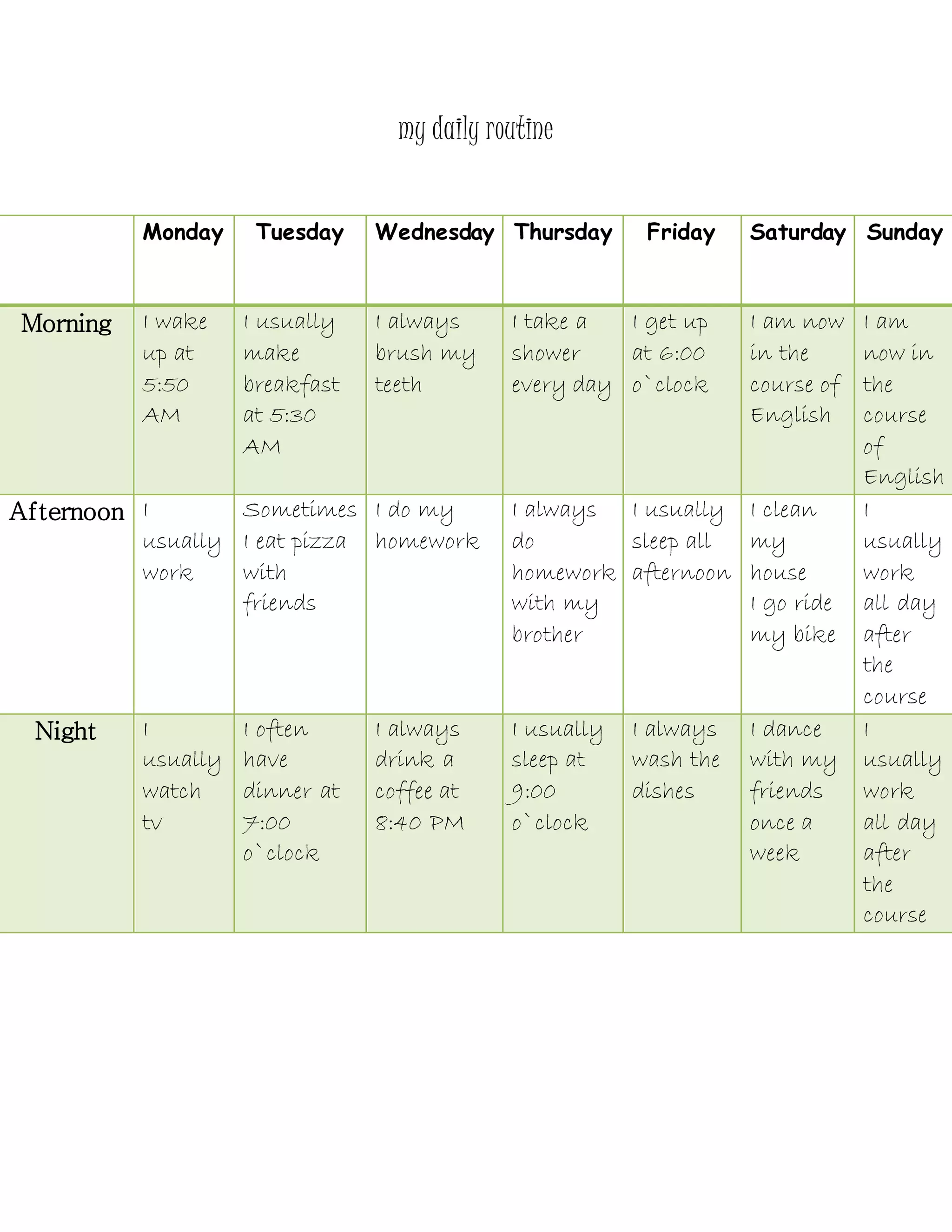 Daily routine alejandra | DOCX