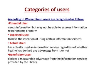 CATEGORIES OF USERS & THEIR NEEDS (IN CONTEXT OF LIBRARY) | PPTX