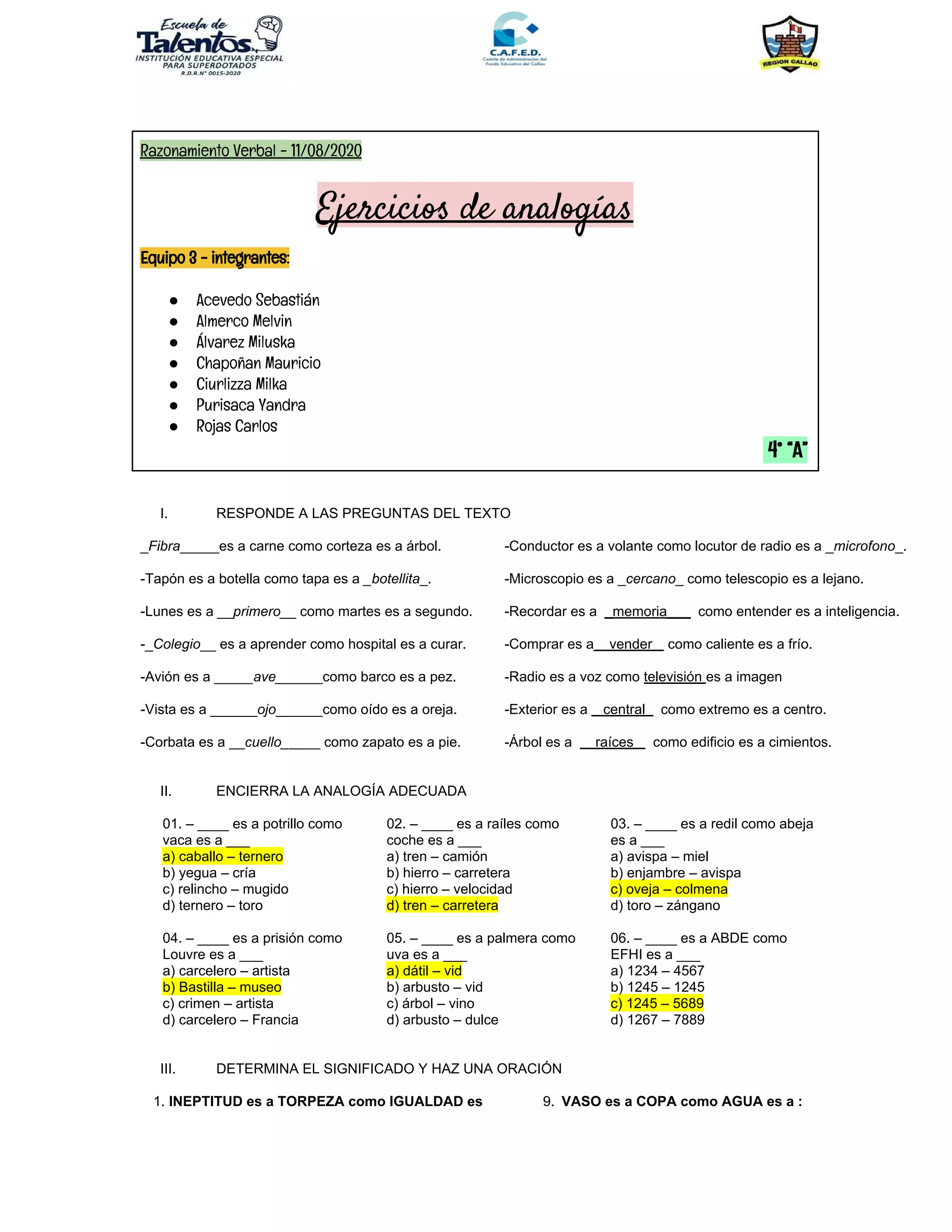 Analogías - Ejercicios resueltos | PDF
