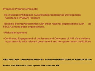 Ronaldo Villaver - Candidate for FILCCA President | PDF