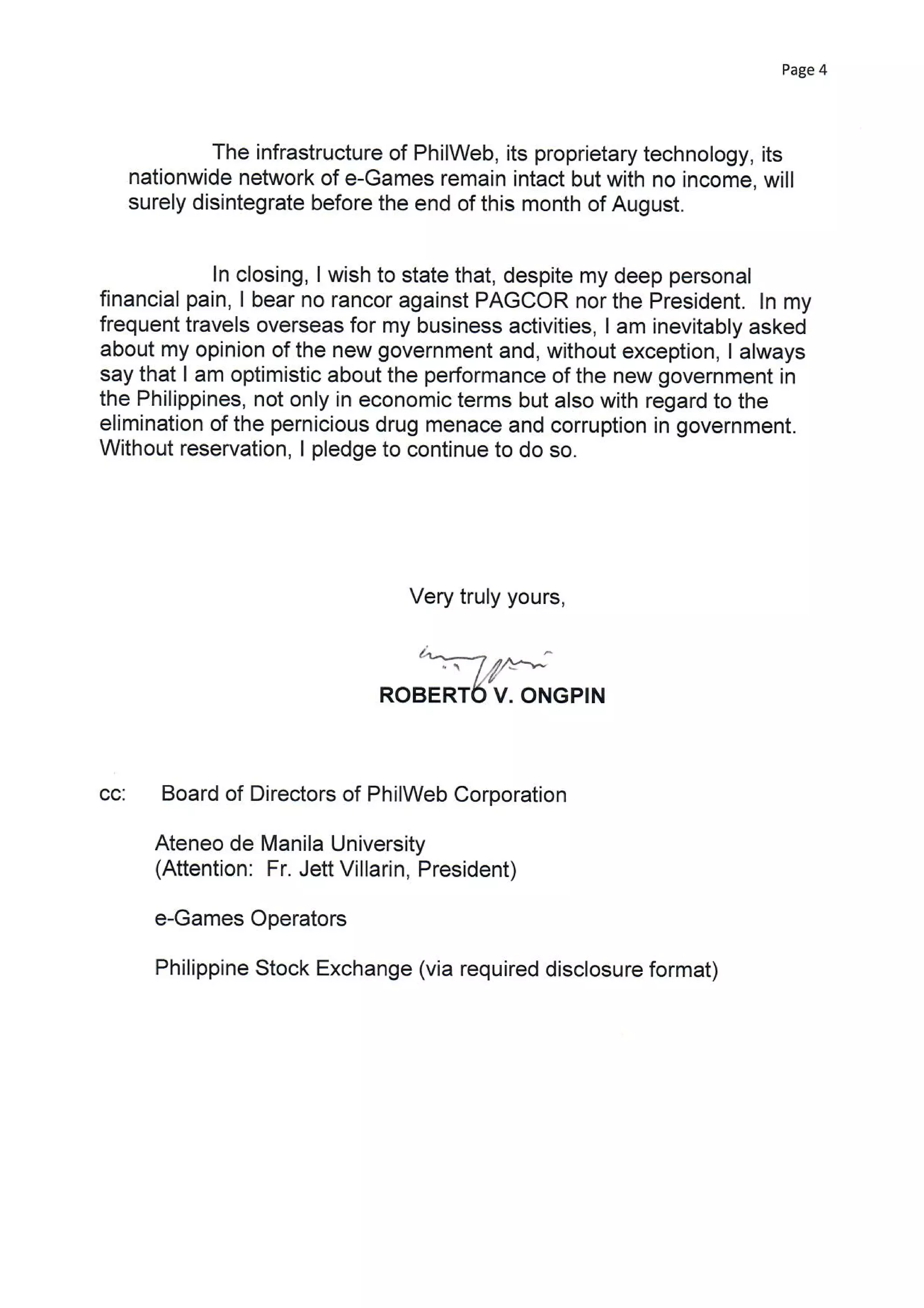 Rvo letter to pagcor 20160817 | PDF