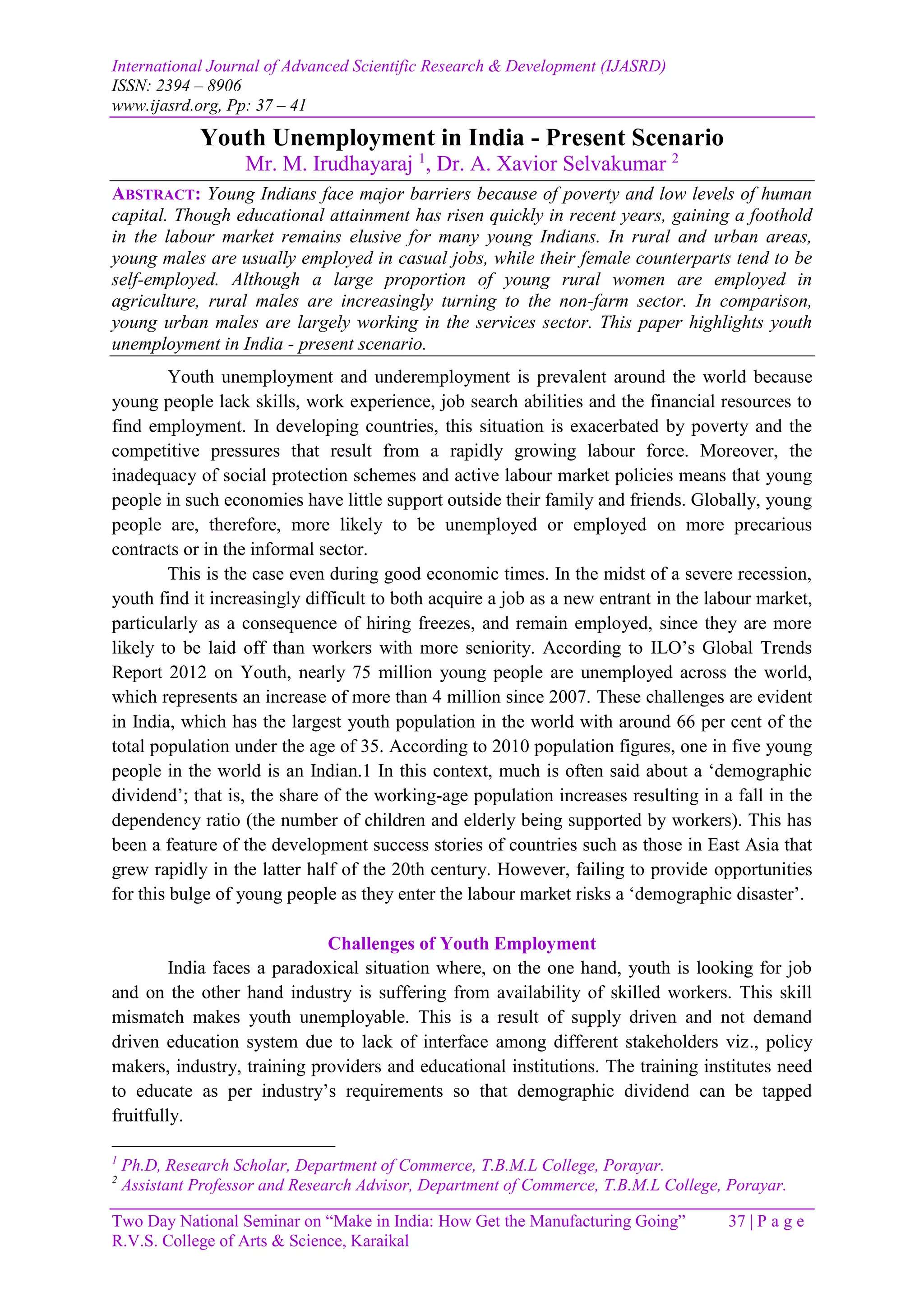 Youth Unemployment in India - Present Scenario | PDF | Job Market | Economy