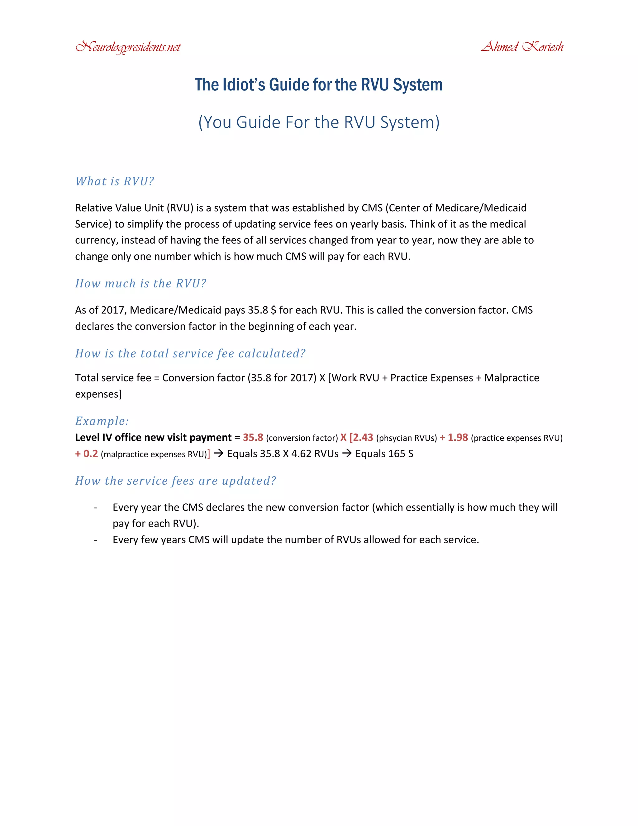 Rvu systemt - physician fee schedule | PDF