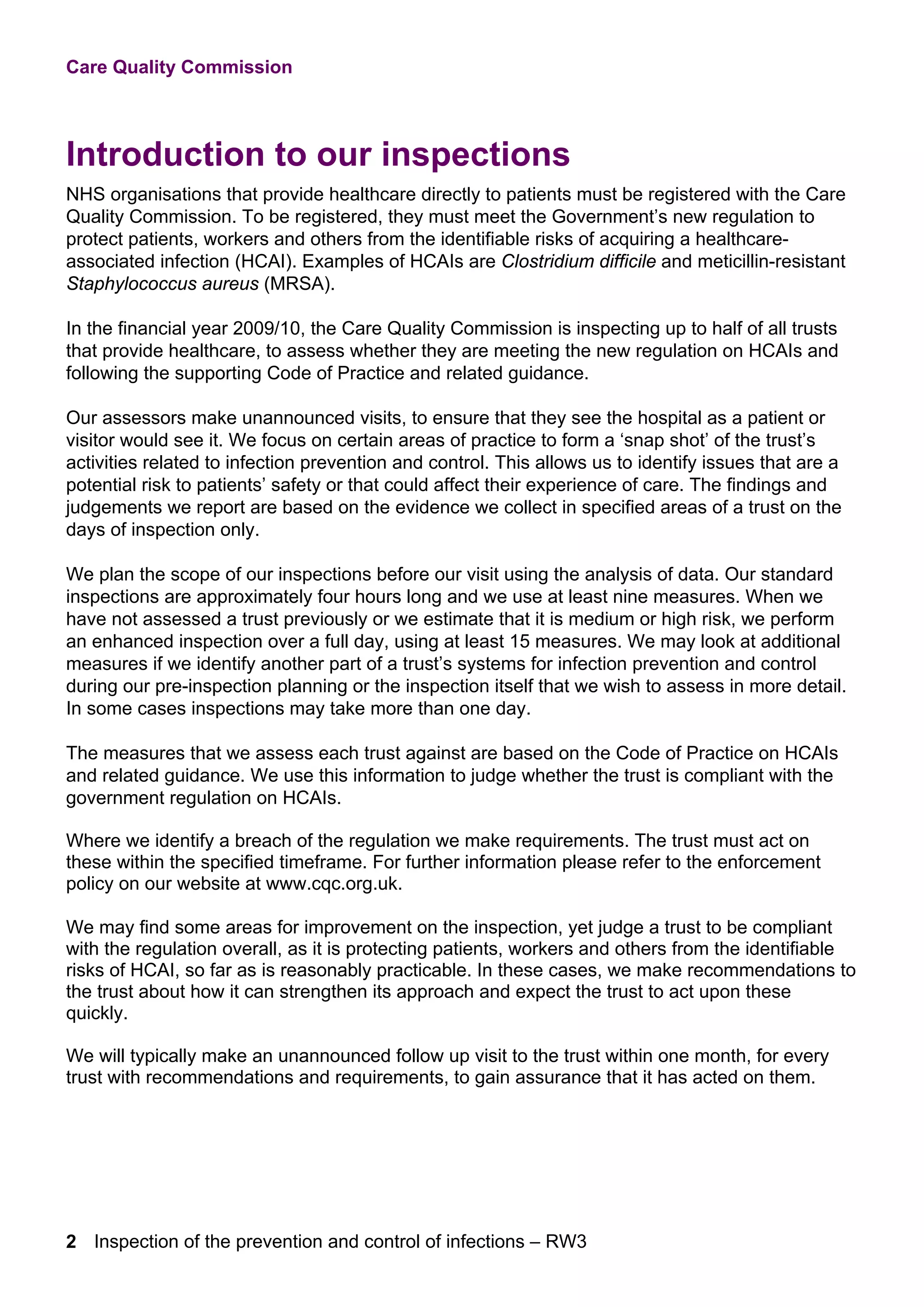 Rw3 central manchester_univ_hosps_nhs_ft_hcai_inspection_report_20100113 | PDF