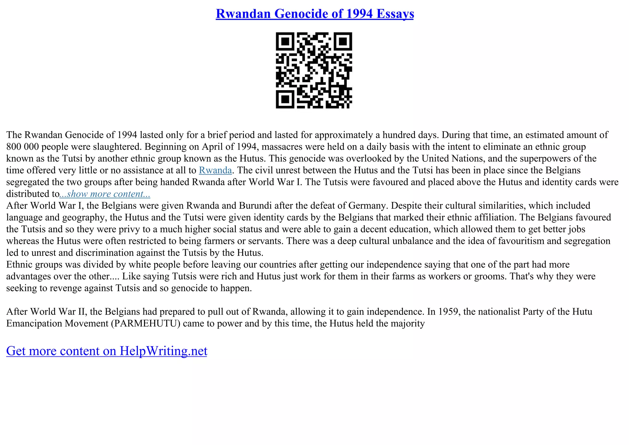 Rwanda Genocide Research Paper | PPT