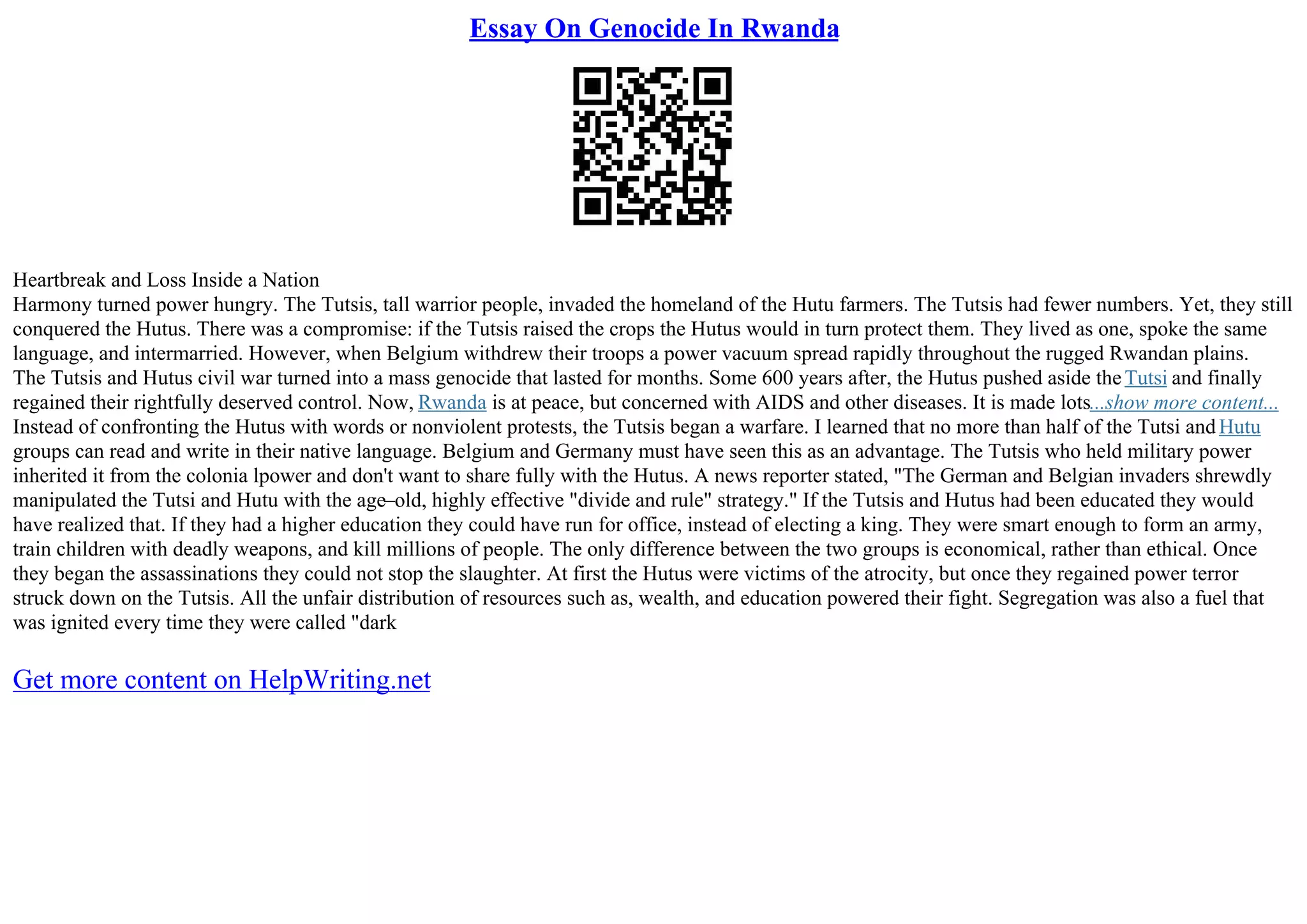 Rwanda Genocide Research Paper | PPT