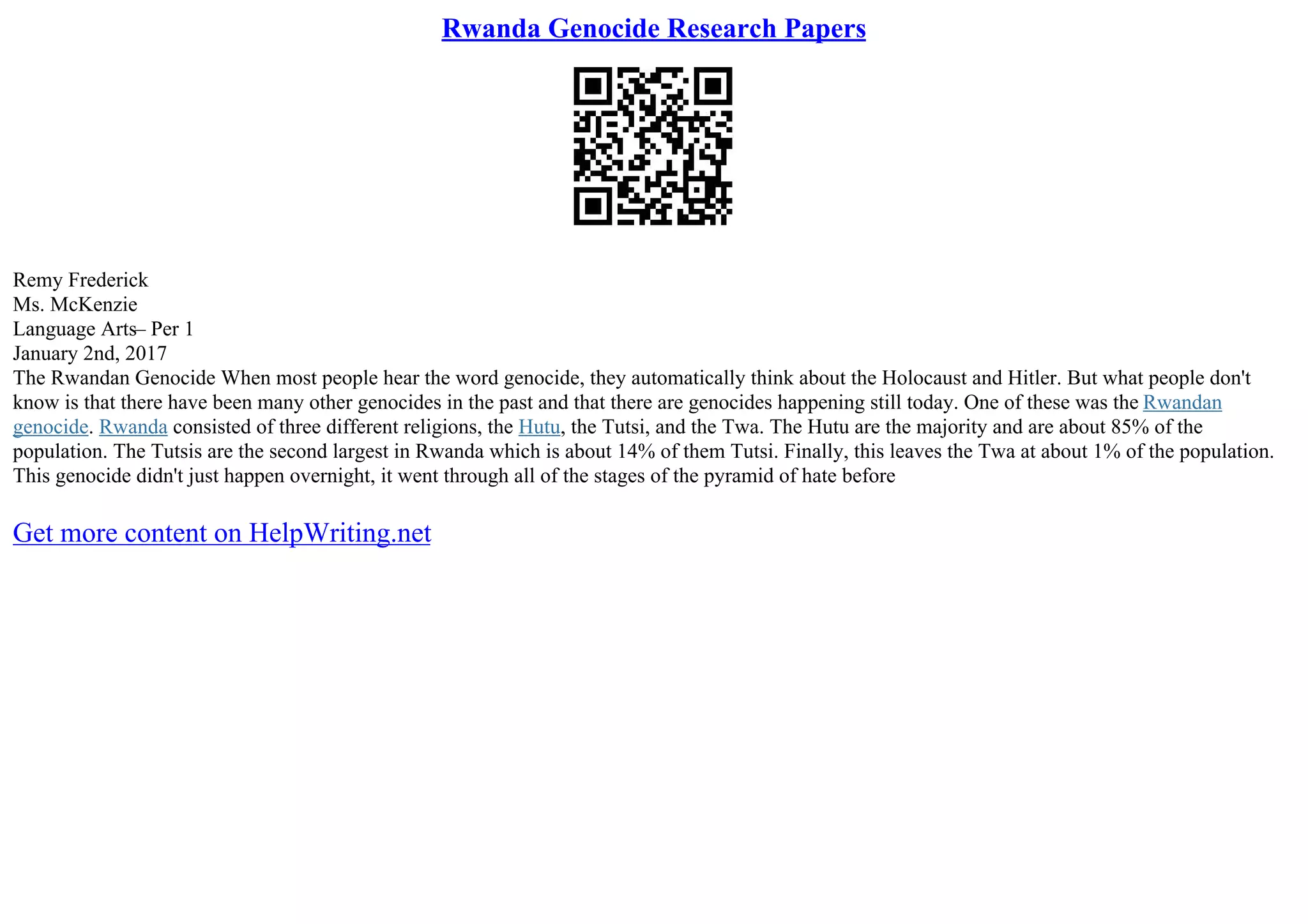 Rwanda Genocide Research Paper | PPT