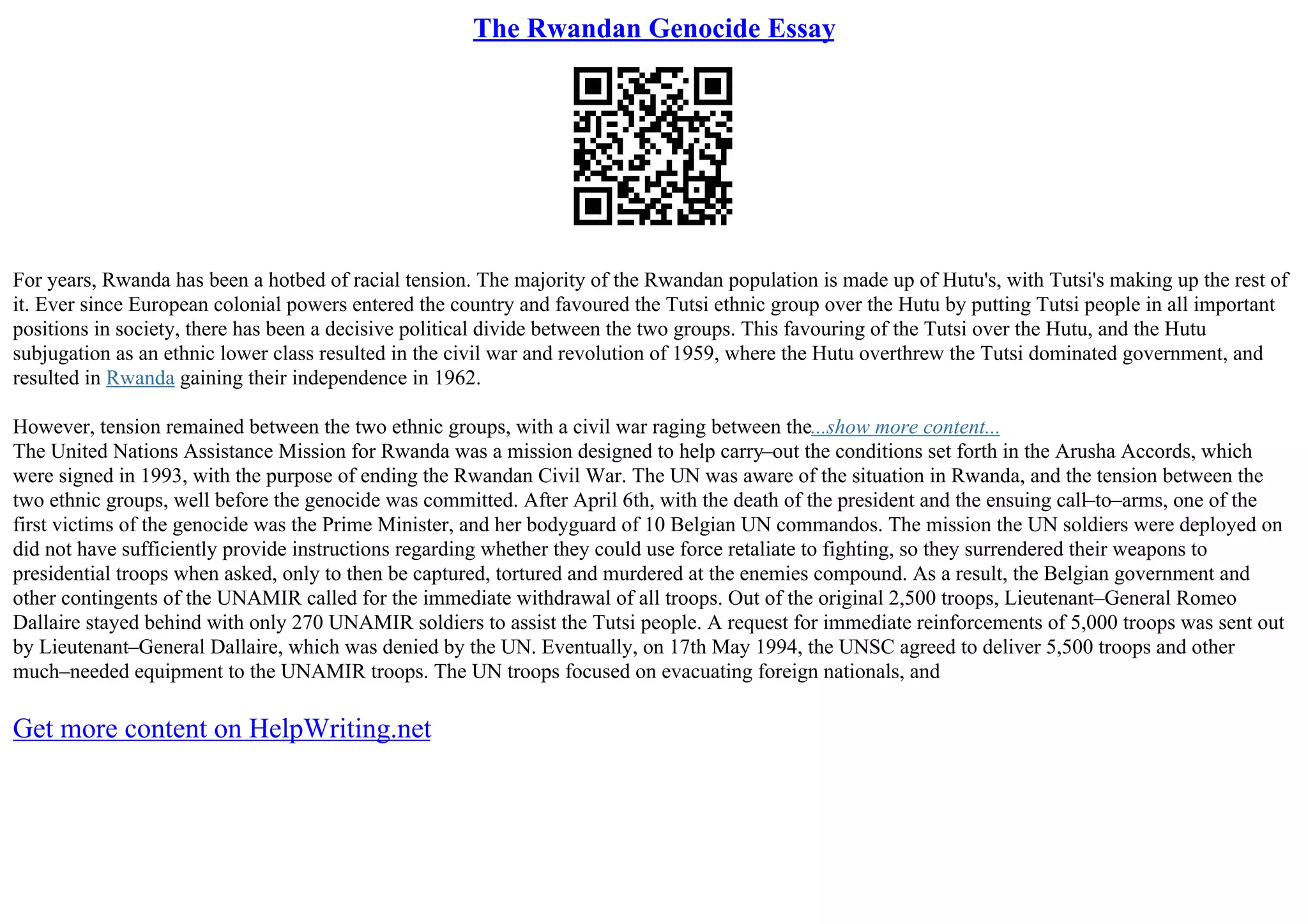 Rwanda Genocide Research Paper | PPT