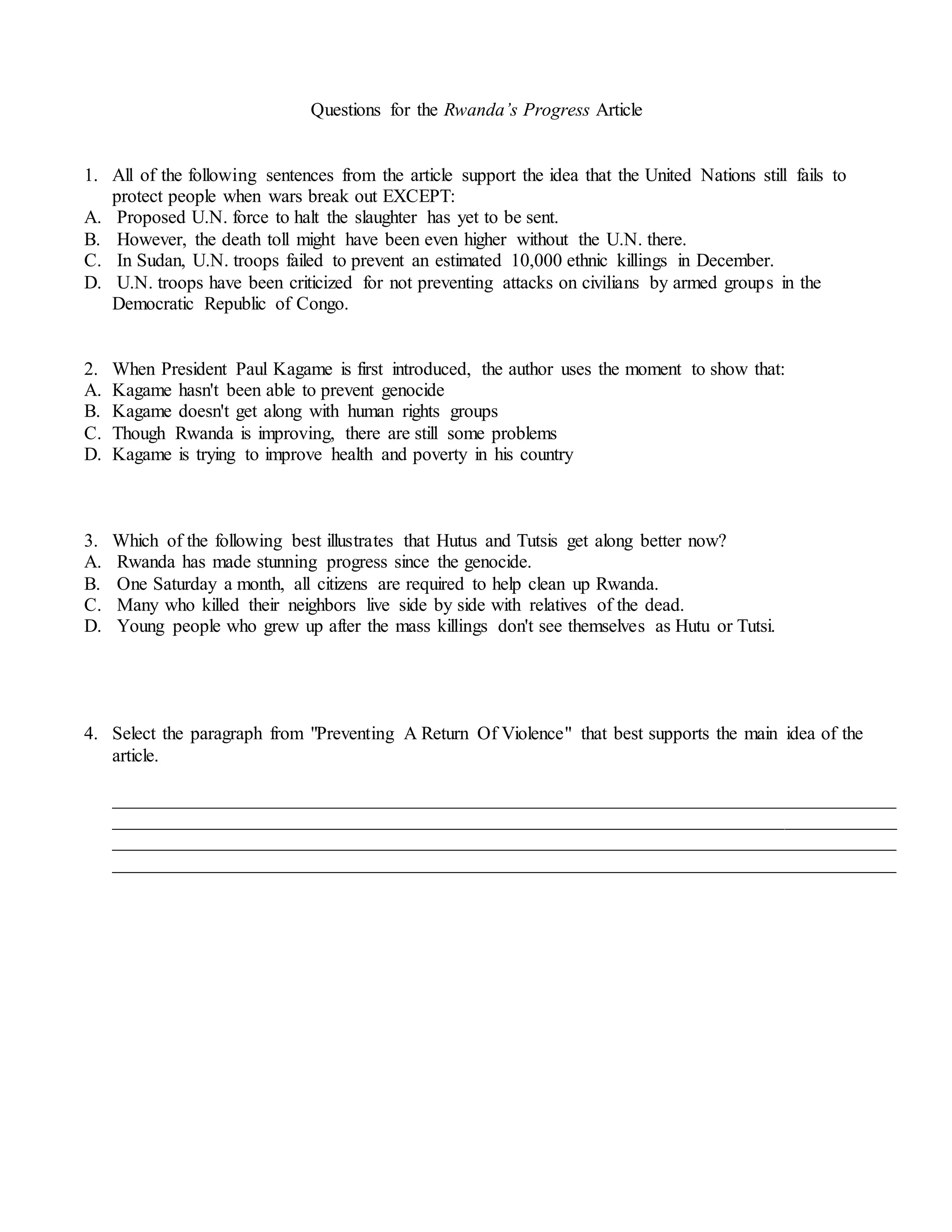 Rwandan text based questions and or | PDF
