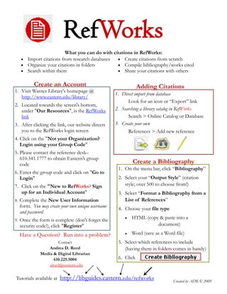 Handout #2: Creating a RefWorks Account Handout 2 | PDF