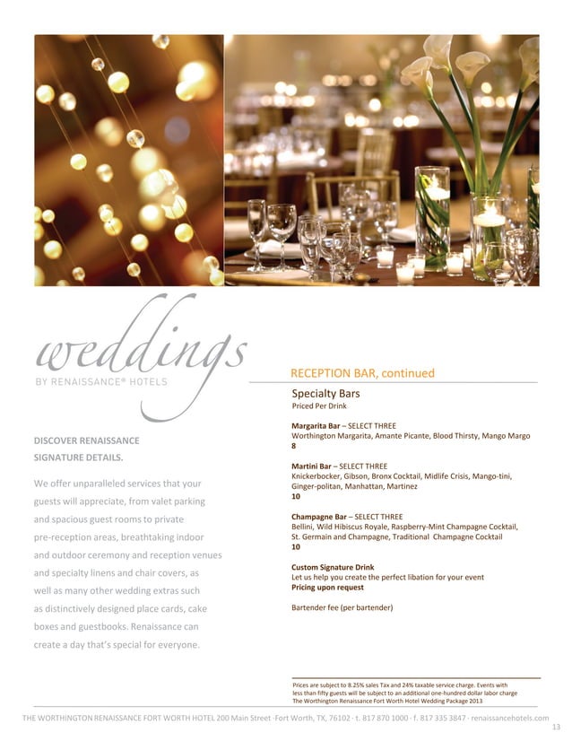 Renaissance Fort Worth Catering Menu 2014 | PDF