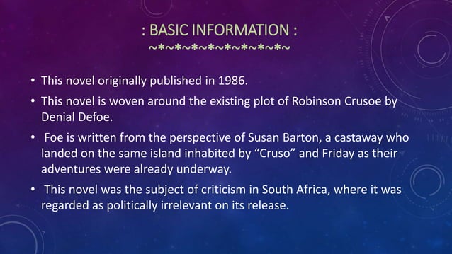 Foe by j.m.coetzee | PPTX