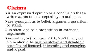 Reading and Writing LESSON 3:CLAIMS.pptx