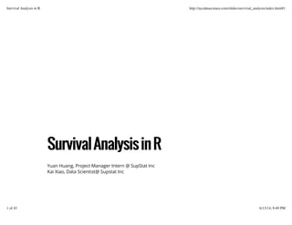 R workshop xiv--Survival Analysis with R | PDF