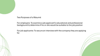 Resume: Purpose and Features, Types of Resumes and Some Tips in Making ...