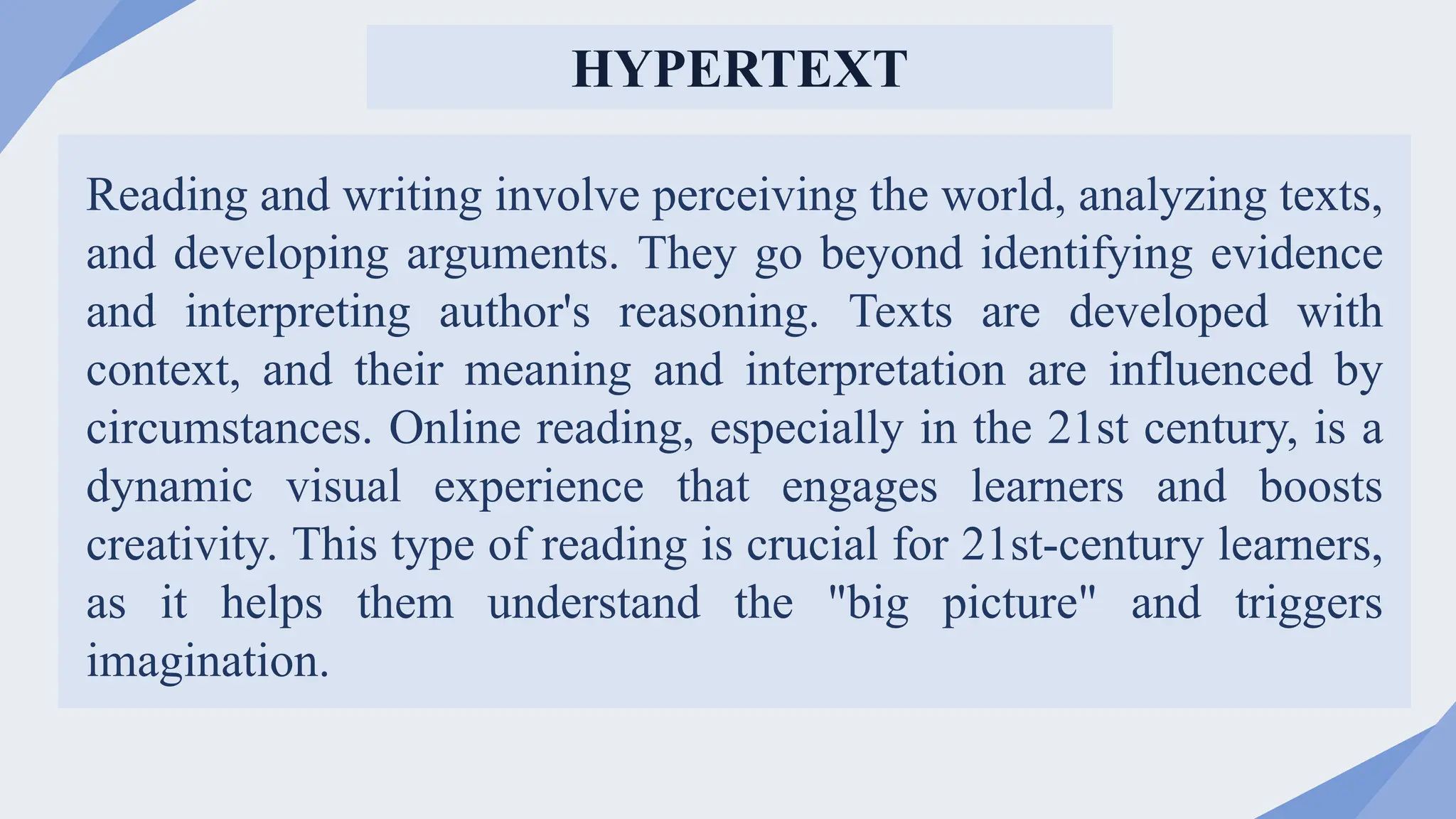 HYPERTEXT AND INTERTEXT READING AND WRITING REPORT | PPTX
