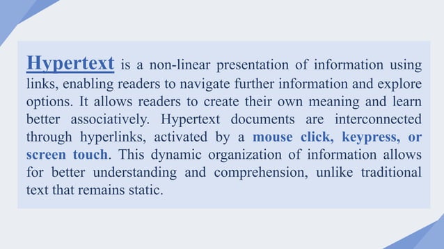 HYPERTEXT AND INTERTEXT READING AND WRITING REPORT | PPTX