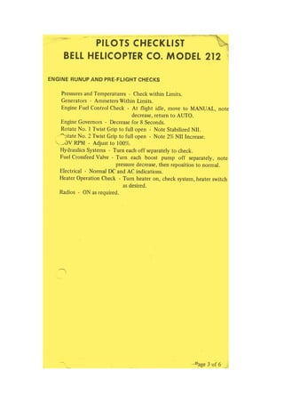 PILOTS CHECKLIST Bell Helicopters : Model 212 | PDF
