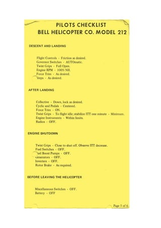 PILOTS CHECKLIST Bell Helicopters : Model 212 | PDF