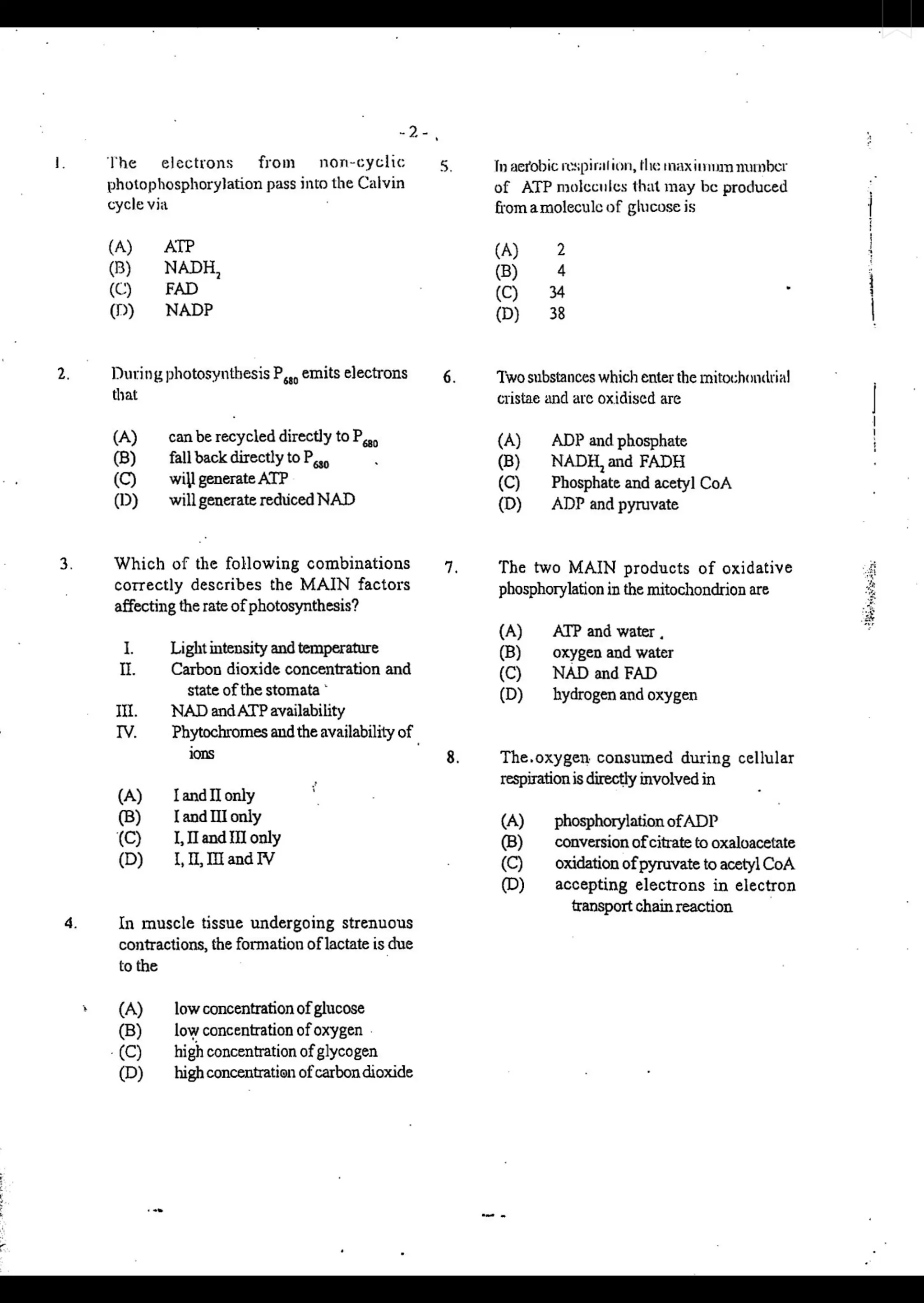 CAPE Biology Unit 2 paper 1s: 2007-2015 | PDF