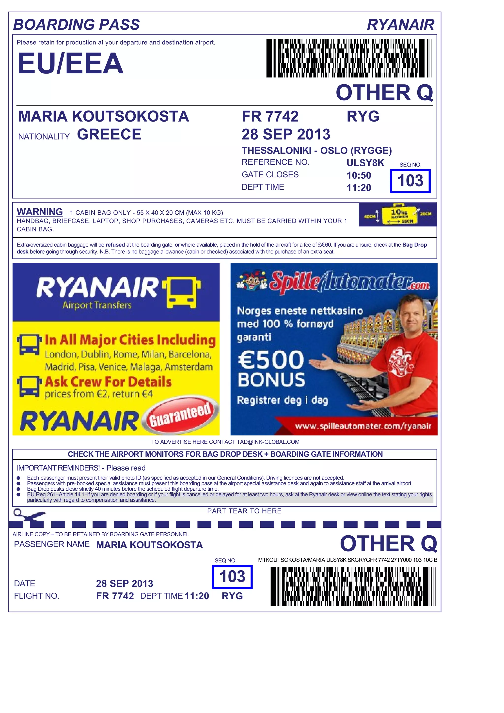 Ryanair boardingpass | PDF