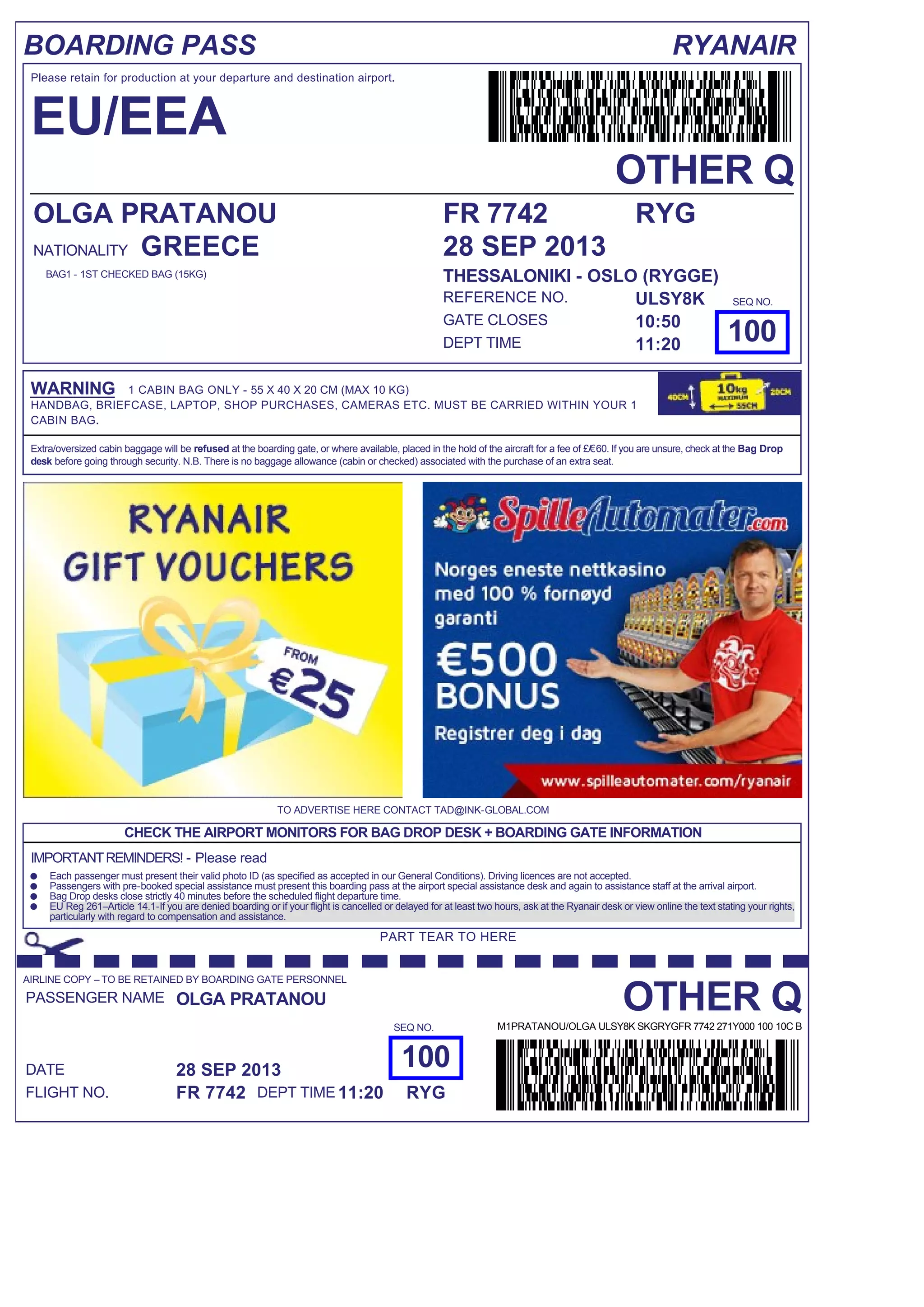 Ryanair boardingpass | PDF