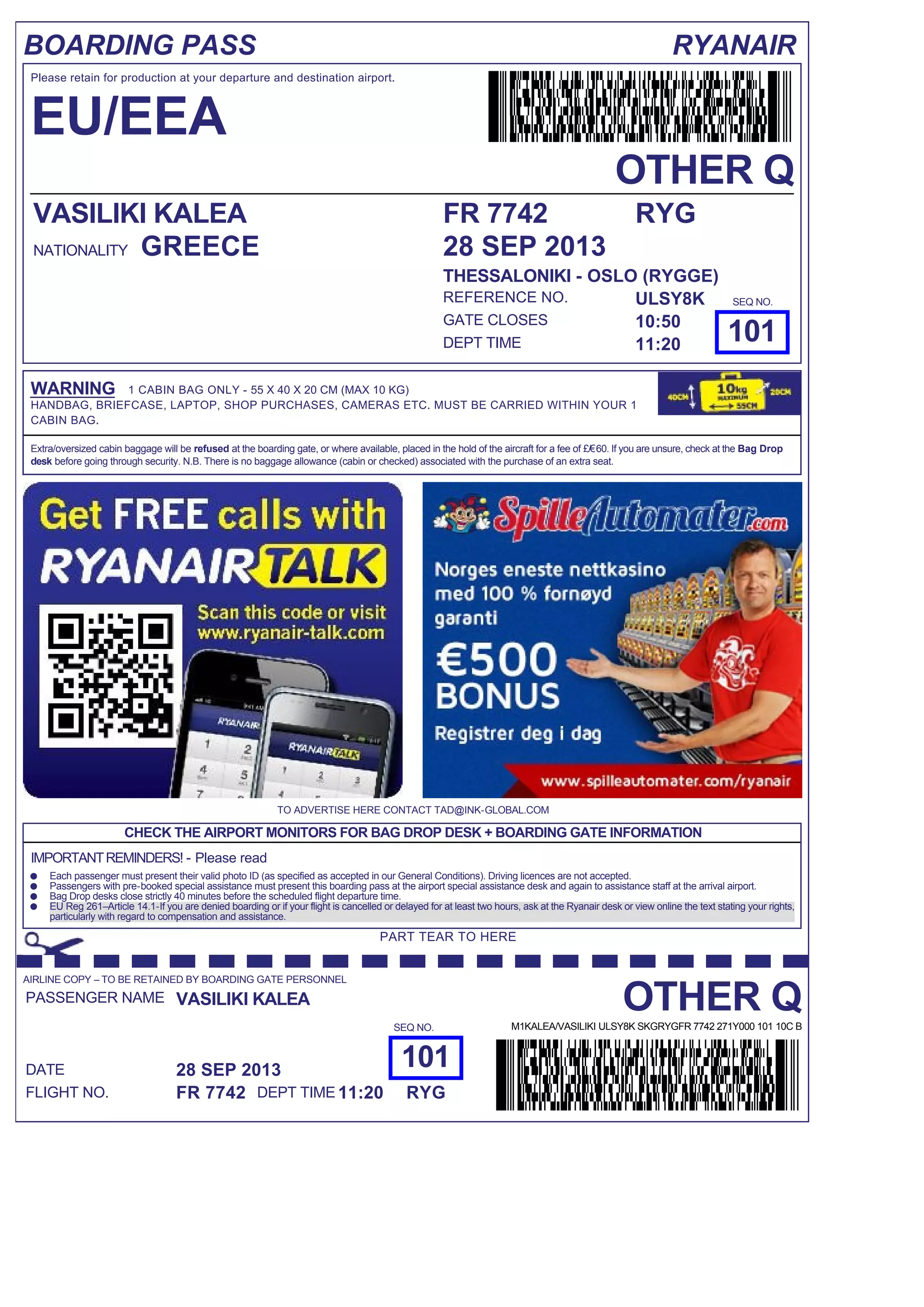 Ryanair boardingpass | PDF