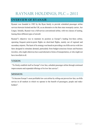 RYANAIR HOLDINGS, PLC (CASE STUDY - 2011) | PDF