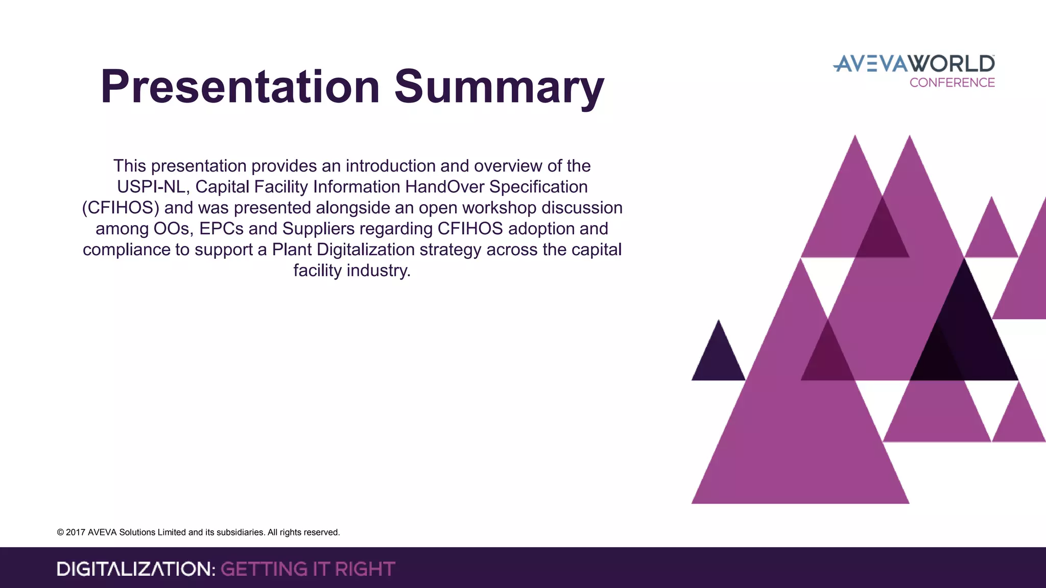 AVEVA World Conference NA - Ryan/Avantsa, CFIHOS Workshop | PDF