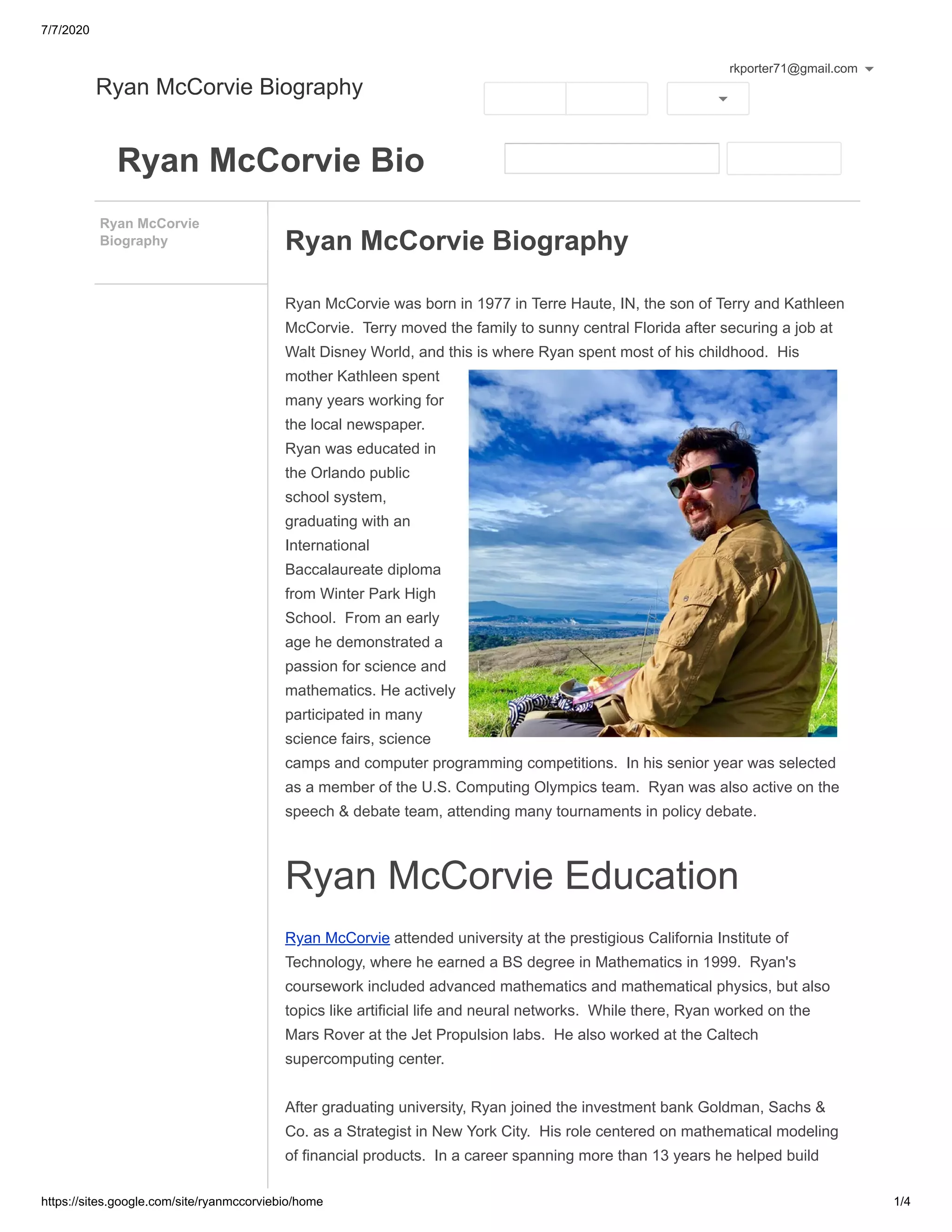 Ryan McCorvie Biography | PDF