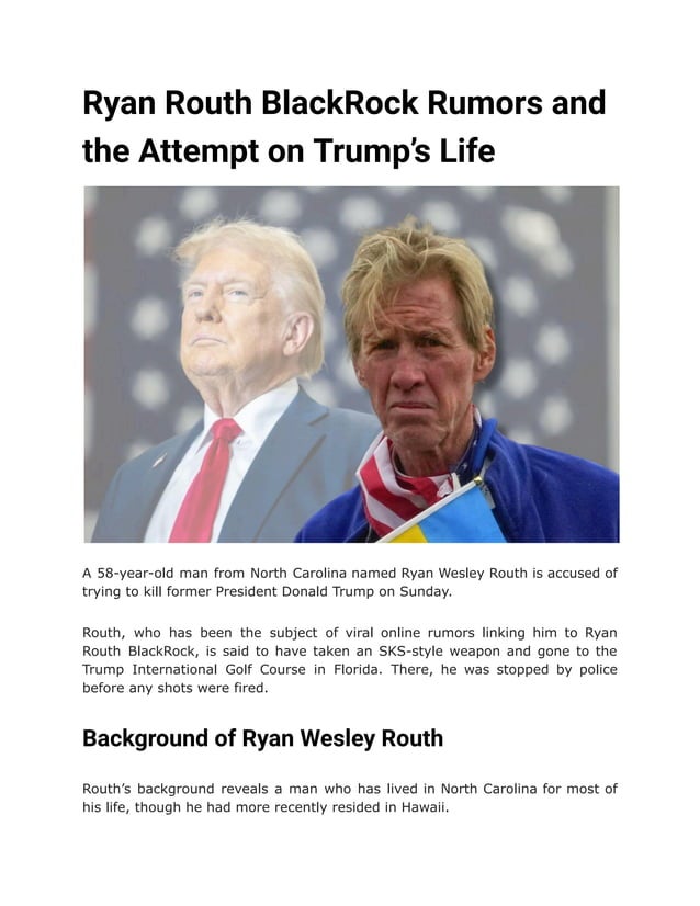 Ryan Routh BlackRock Rumors and the Attempt on Trump’s Life | PDF