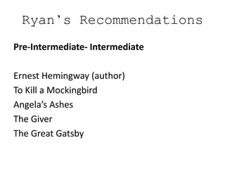 Ryan's English Learning Supplementary Resources and Recommendations | PPTX