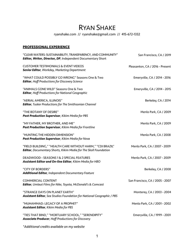 Ryan shake resume_2020 | PDF