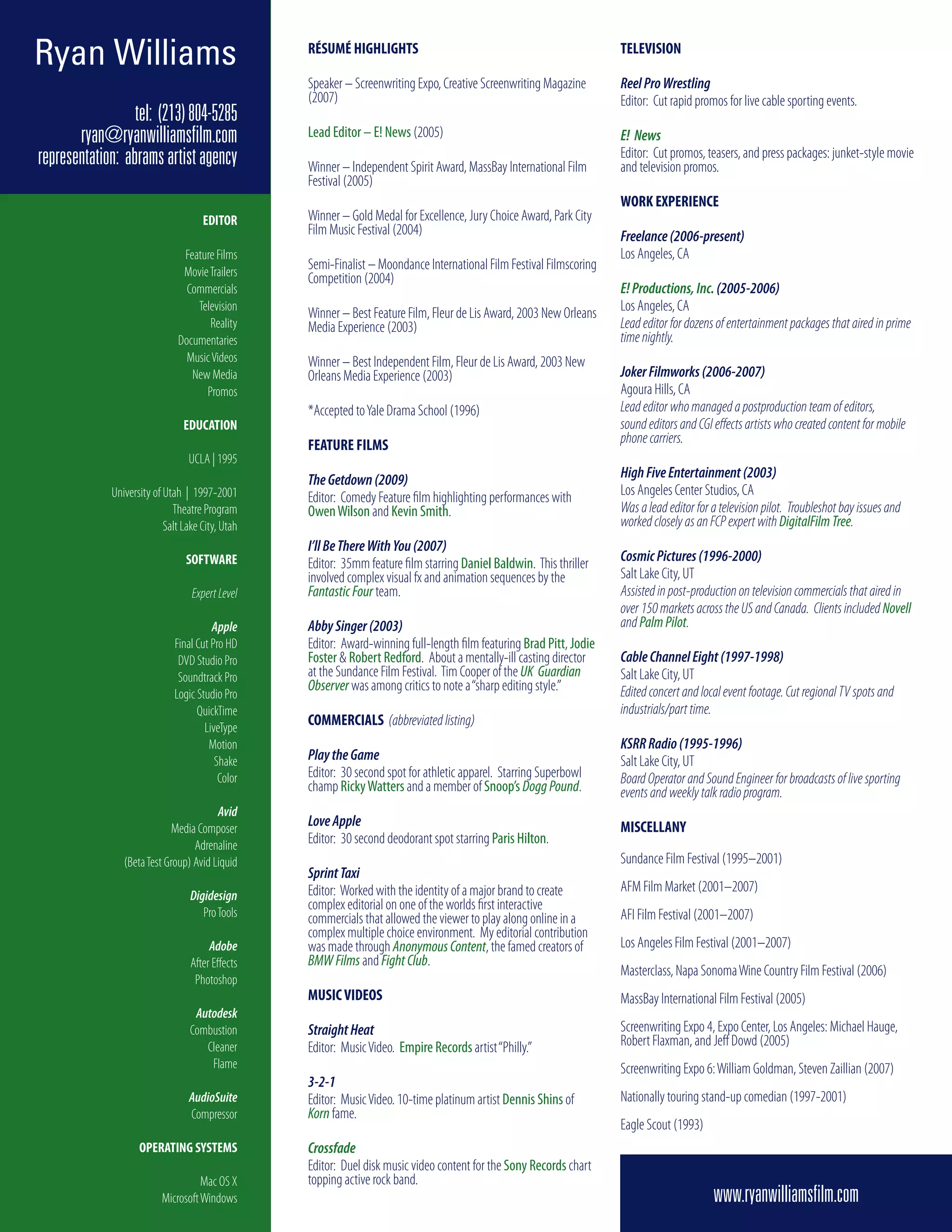 Ryan williams film_director_resume | PDF