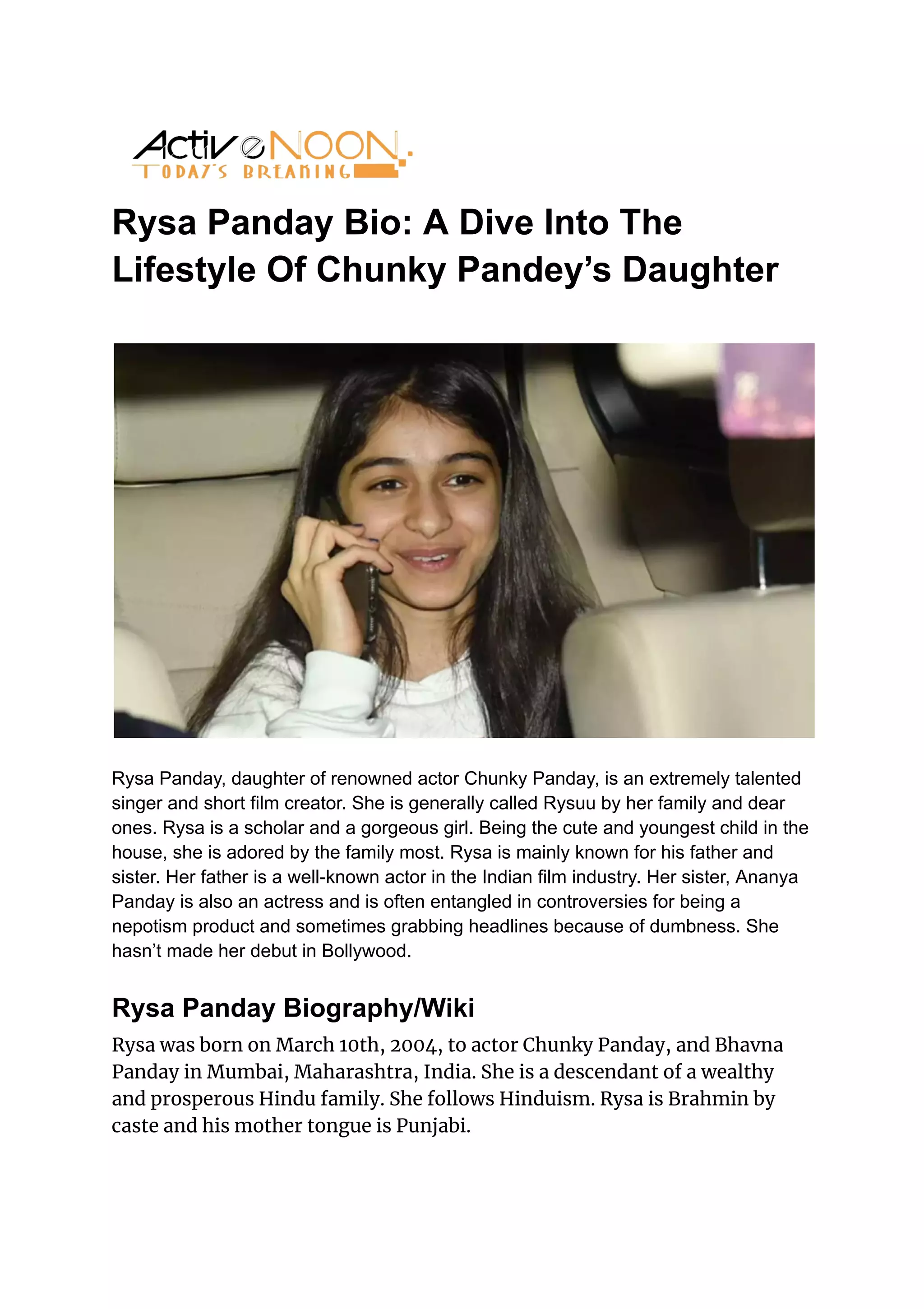 Rysa Panday Bio: A Dive Into The Lifestyle Of Chunky Pandey’s Daughter ...