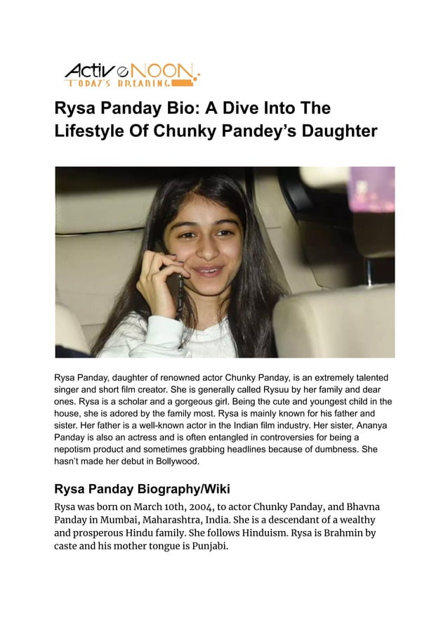 Rysa Panday Bio: A Dive Into The Lifestyle Of Chunky Pandey’s Daughter | PDF | Celebrity ...