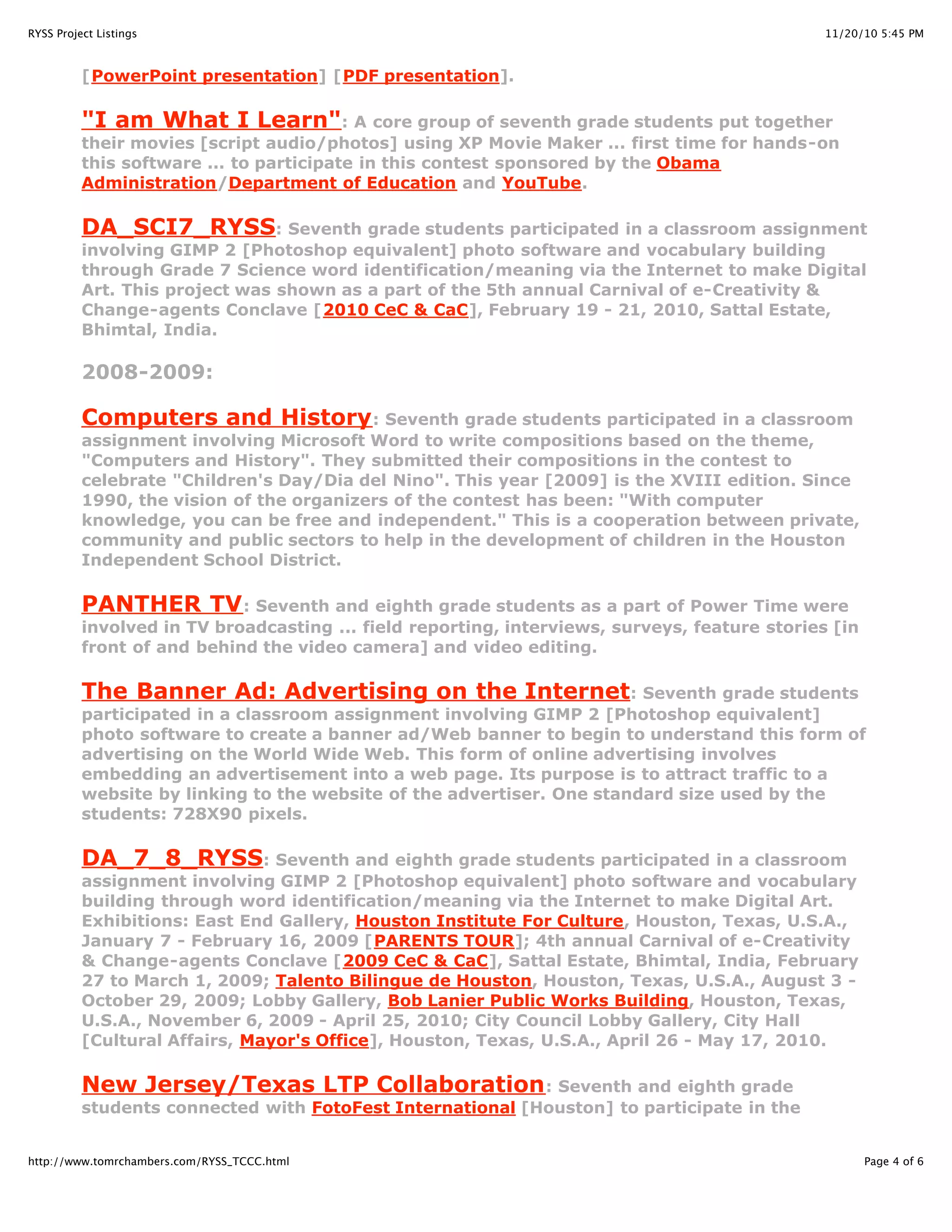 R Y S S Project Listings | PDF