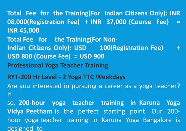 RYT – 200 Hr Yoga TTC Intensive Weekdays | PPT