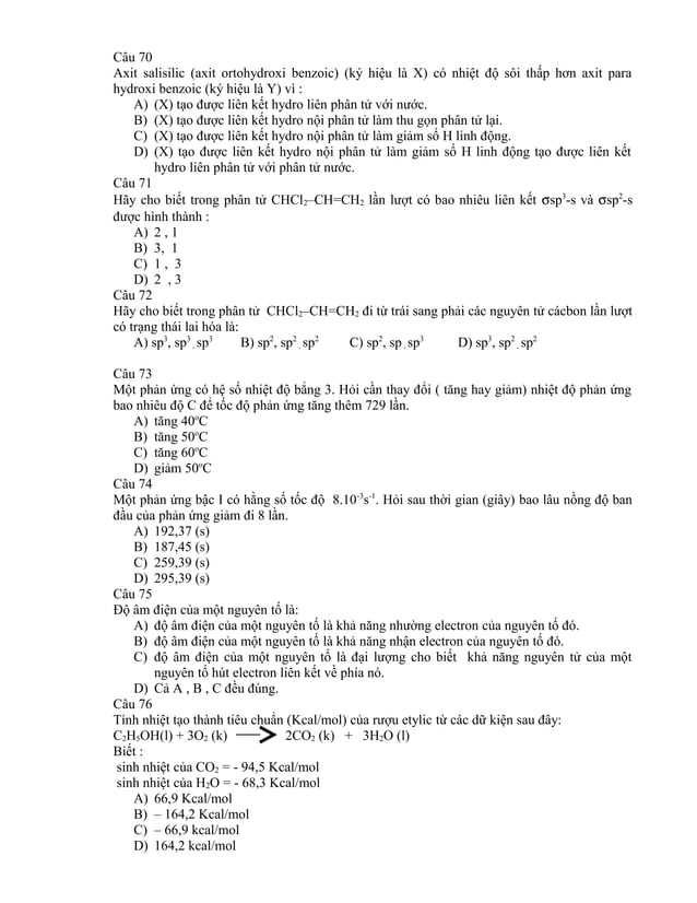 90 cau trac nghiem hoa dai cuong cua thay Dang | DOC