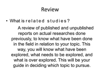 Sample Entry of Related Literature and Related Study | PPTX