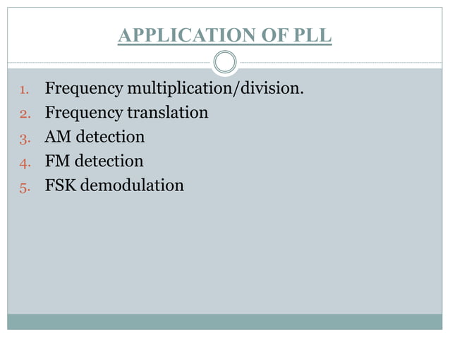 (S.C.E.T) Appliction of pll fm demodulation fsk demodulation | PPTX