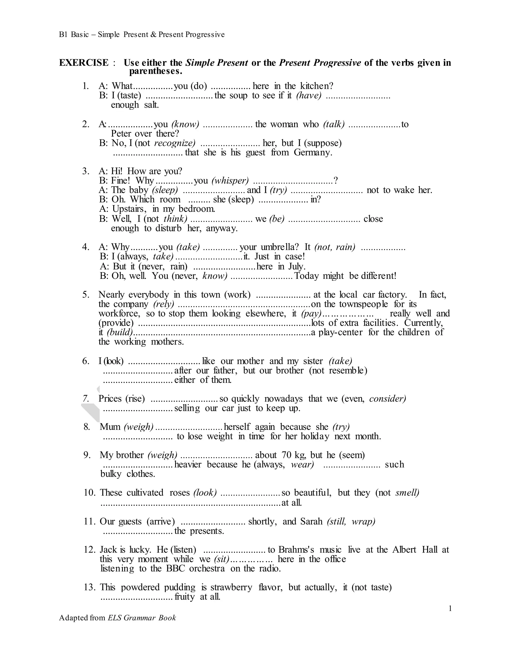 S.present&present.cont exercise | DOCX