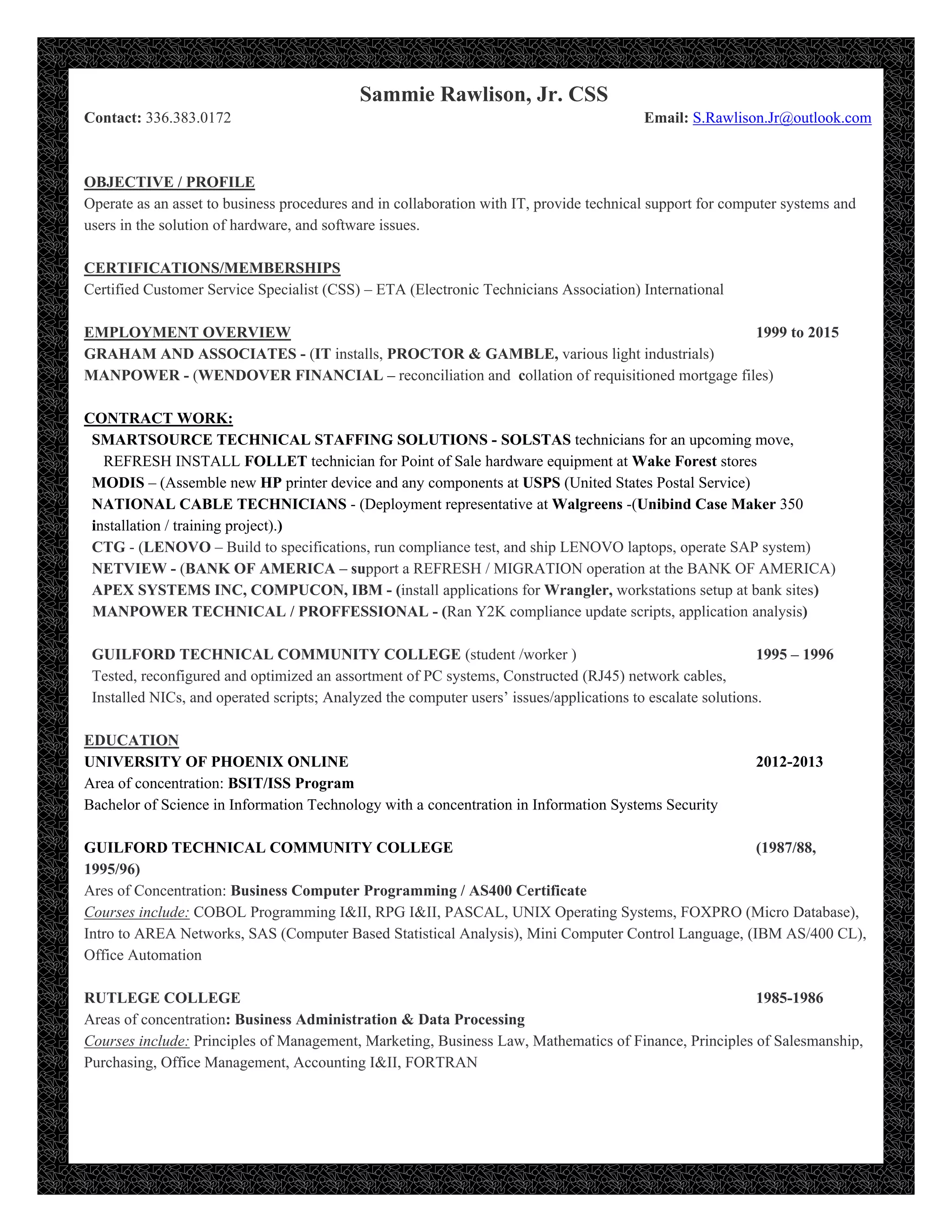 S.rawlison.jr resume | PDF | Computing | Technology & Computing