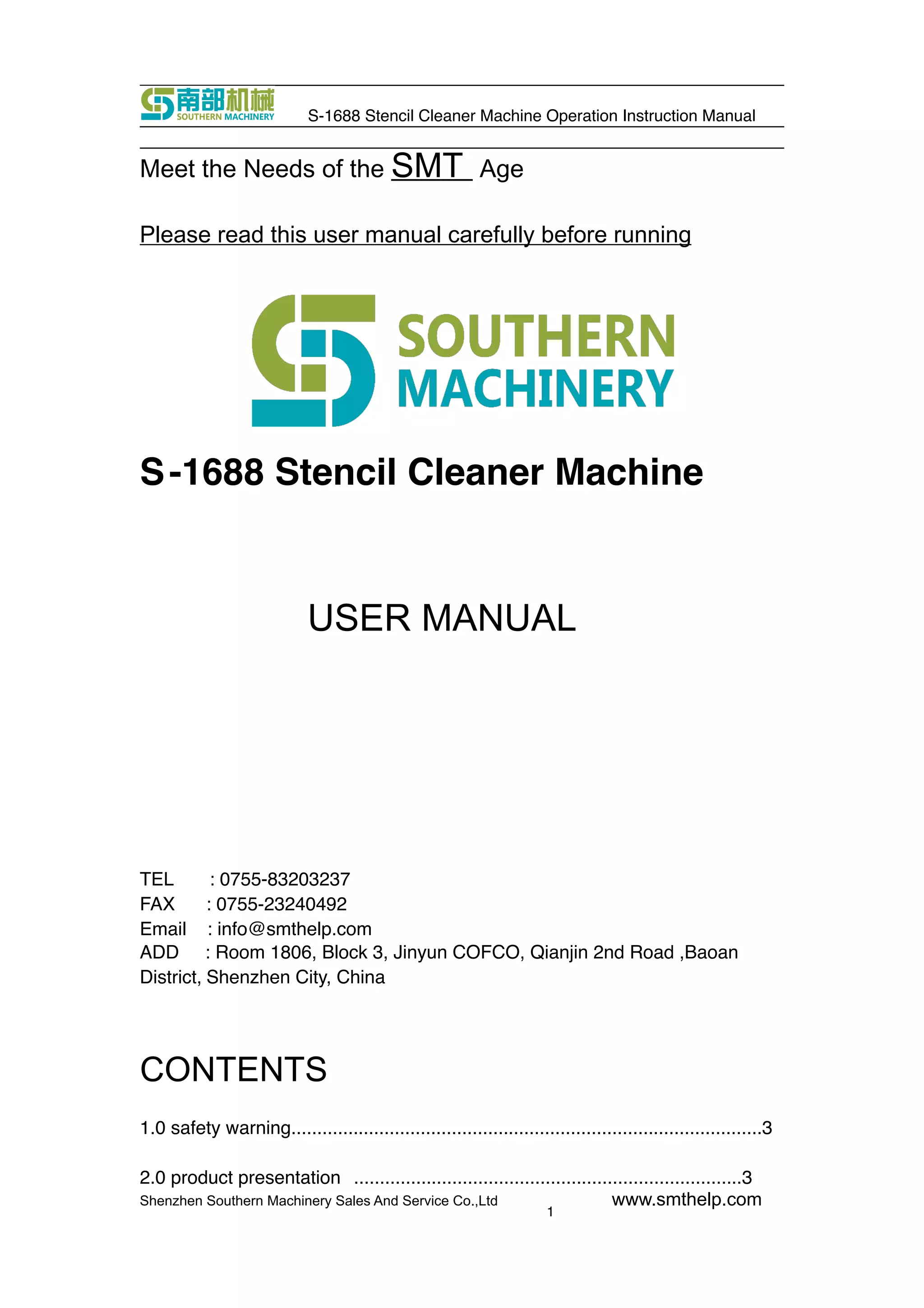 S 1688 stencil cleaner machine operation instruction manual smthelp | PDF