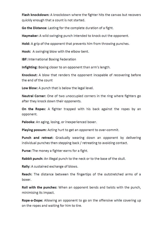 Boxing Terminology | PDF