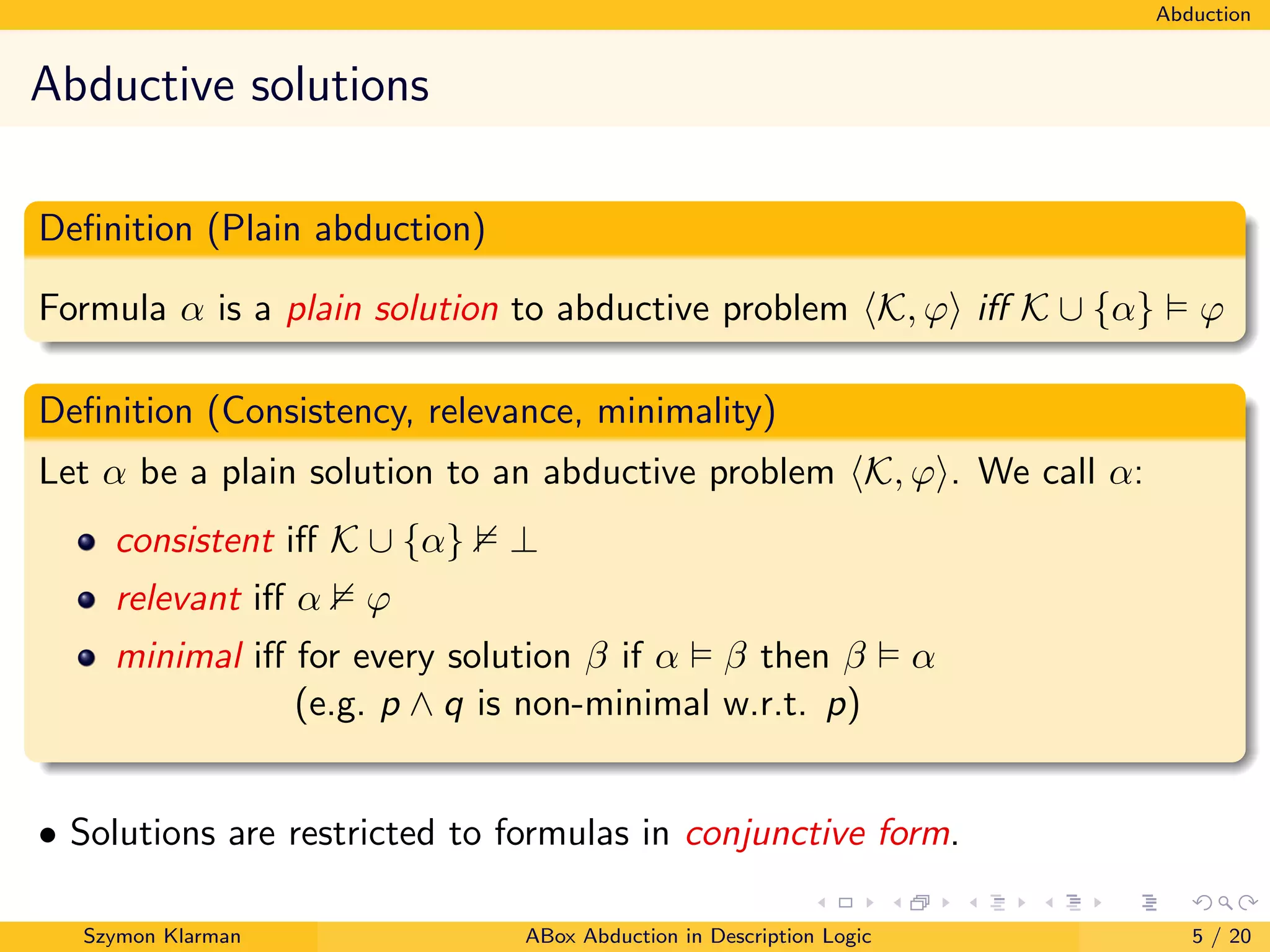 ABox Abduction in the Description Logic | PPT