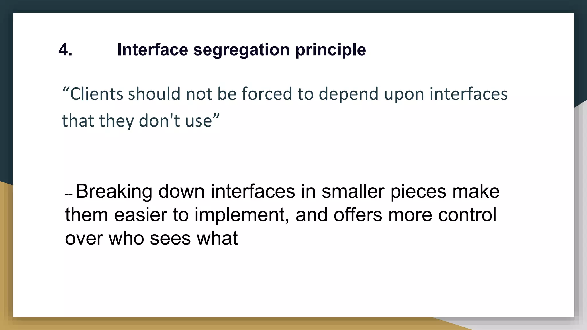 S.O.L.I.D. principles of software development | PPTX | Programming Languages | Computing