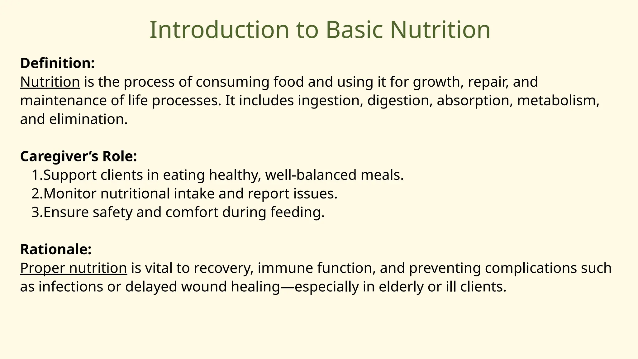 basic nutrition and diet plan for caregiving | PPTX