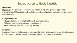 basic nutrition and diet plan for caregiving | PPTX