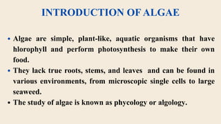 DISTRIBUTION OF ALGAE ( Fresh water, Marine Water and Brackish Water ...
